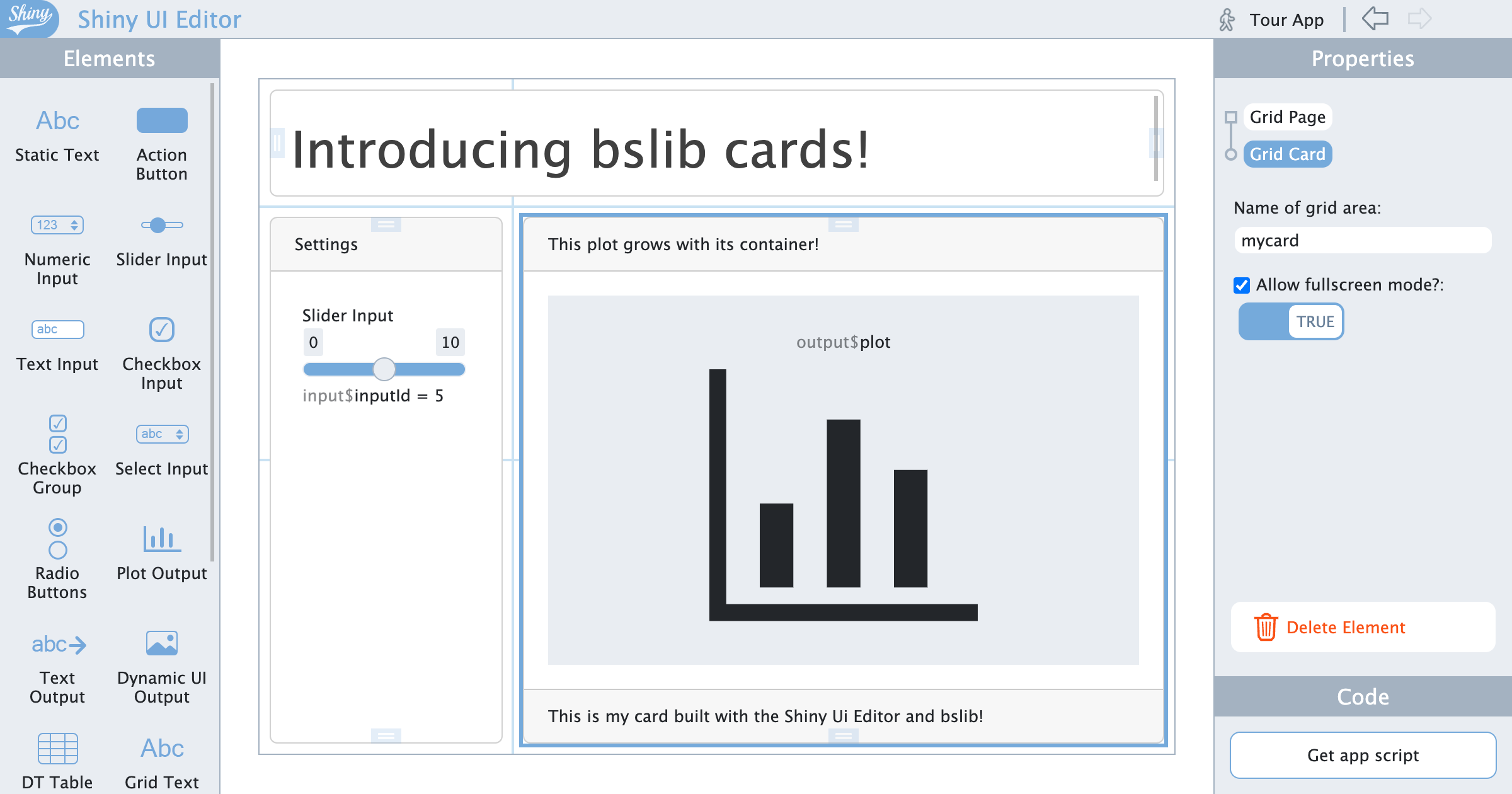 New to the ShinyUiEditor: bslib Cards! :: Posit Open Source
